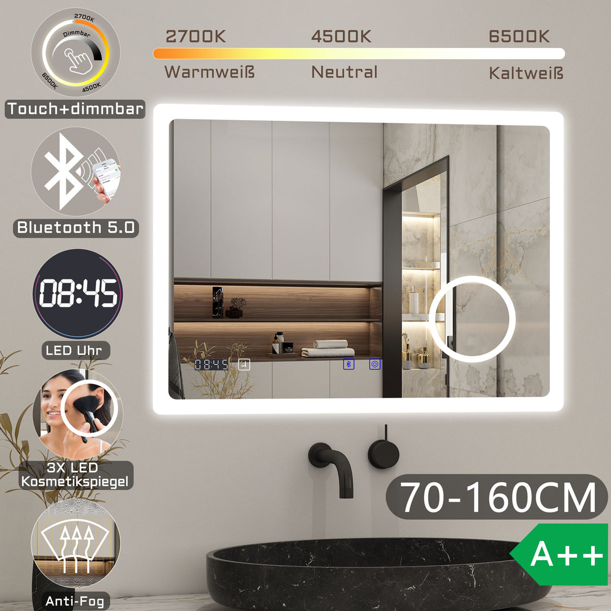 MDS 800*600mm adjustable brightness Led Mirror with Anti-fogging ...