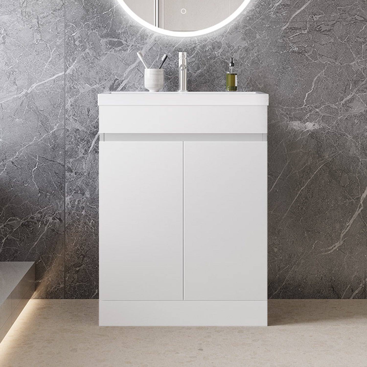 Modern Splash Mat White Free Standing Bathroom Vanity Unit With Square