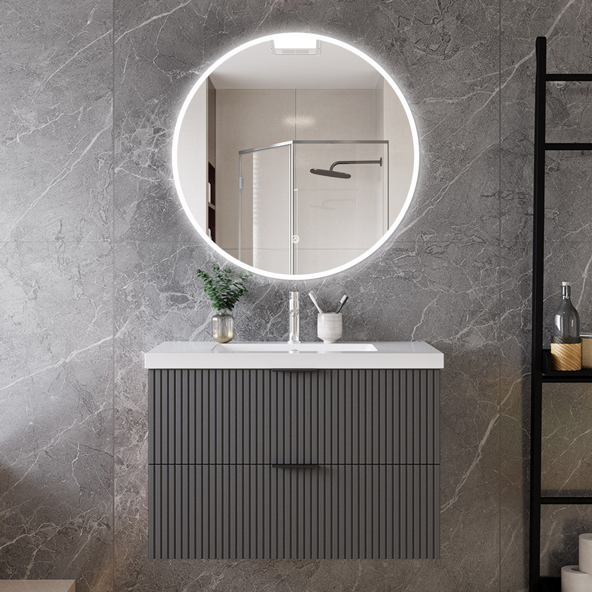 Modern Splash Wall Mounted Anthracite Bathroom Vanity Unit With Artifi