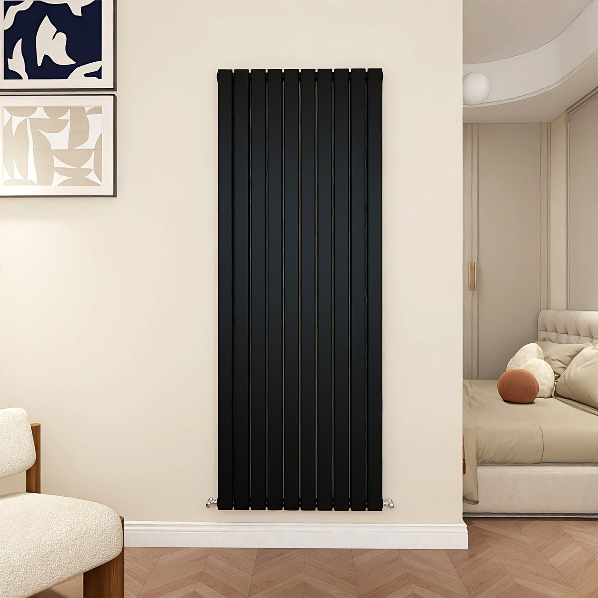 Modern Splash Flat Panel Black Radiator Vertical 1800x680mm 2 Panels