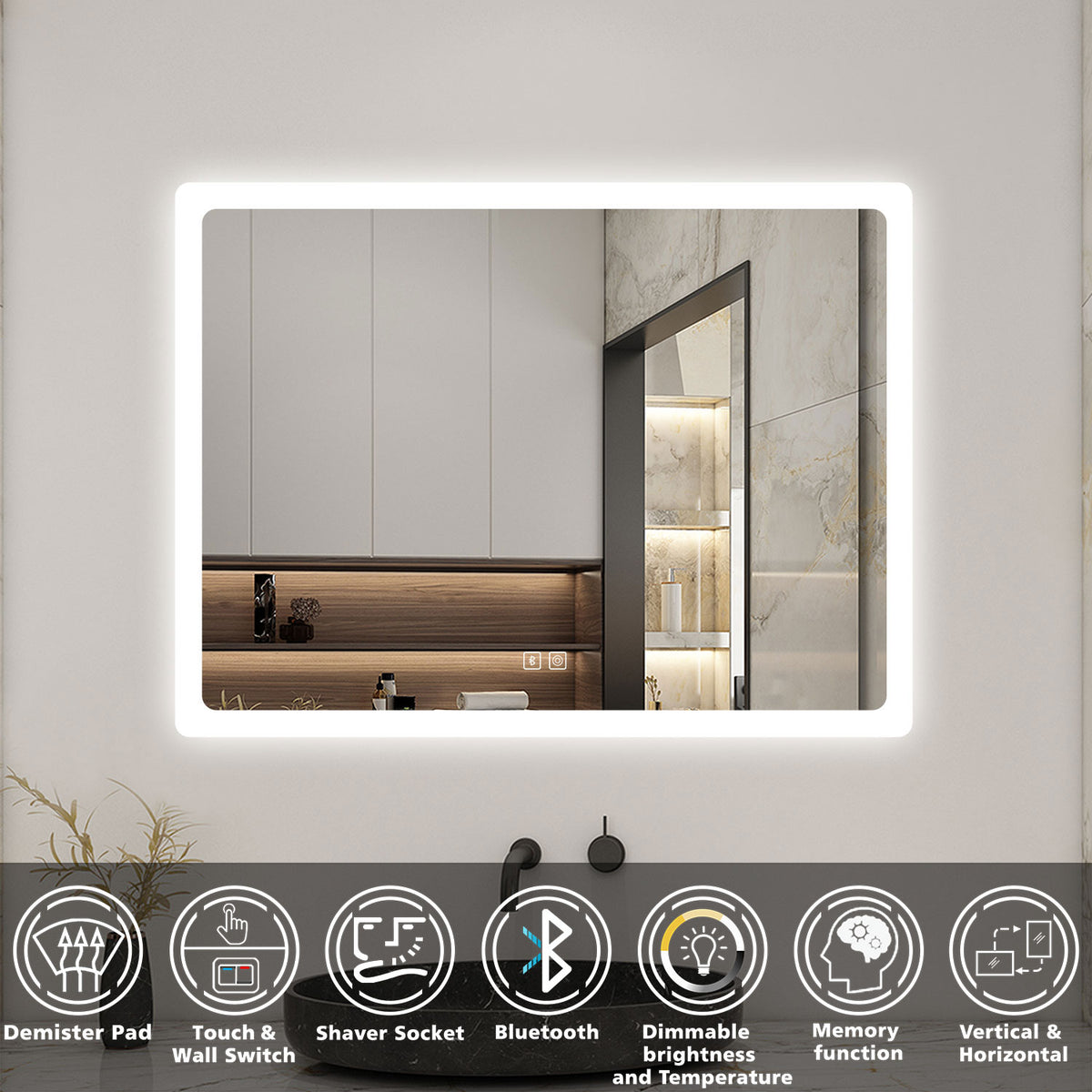 Modern Splash Led Mirror 800*600 Bluetooth with Anti-fogging