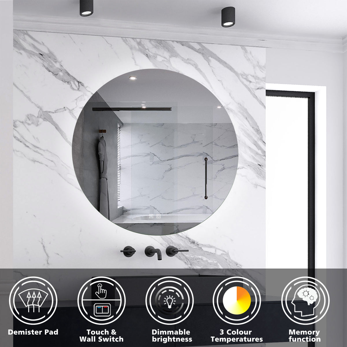 MDS 800*800 Led Mirror adjustable brightness with Anti-fogging – Modern ...
