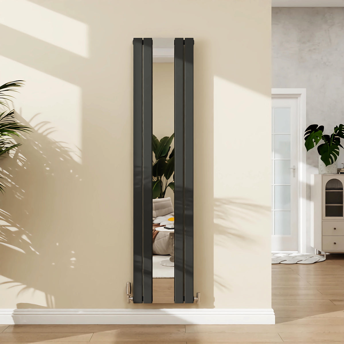 Modern Splash Anthracite Vertical Flat Panel Mirror Radiator 1800x407m