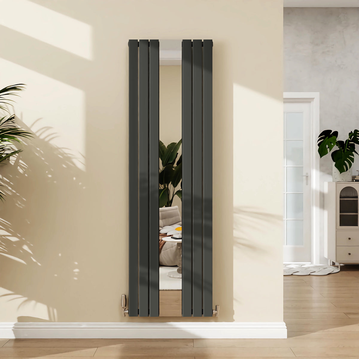 Modern Splash Anthracite Vertical Flat Panel Mirror Radiator 1800x535m