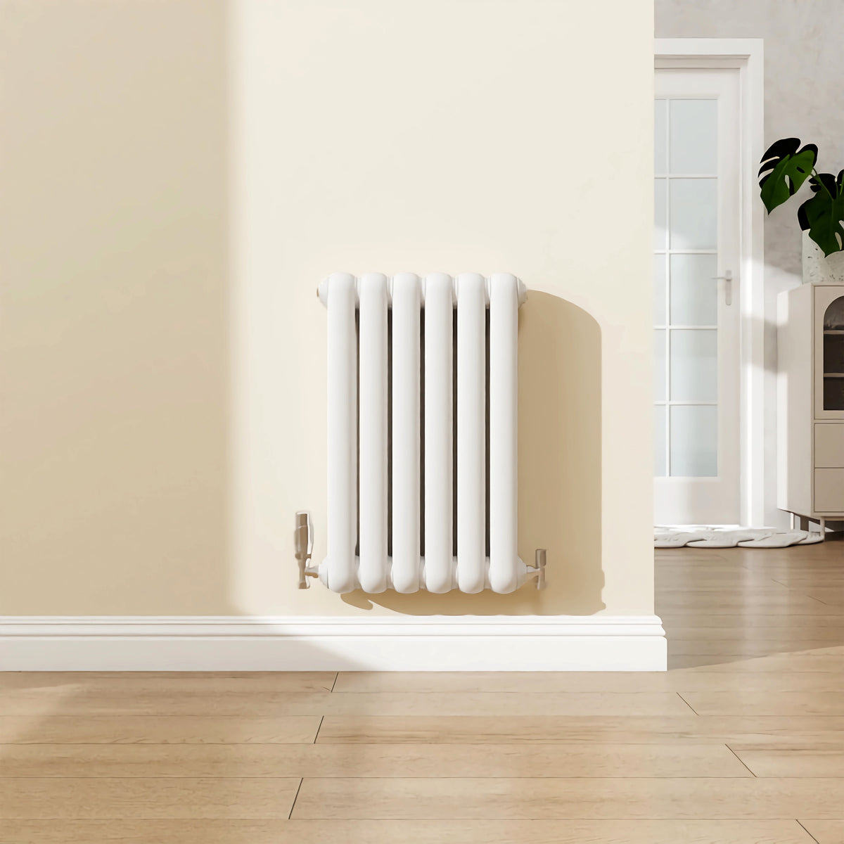 Cast Iron Round Tube Radiator 600x384mm White | Modern Splash